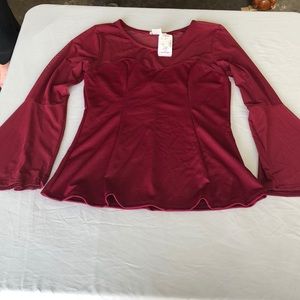 Tops | Touch Blue Brand Red Mesh Bell Sleeve | Poshmark